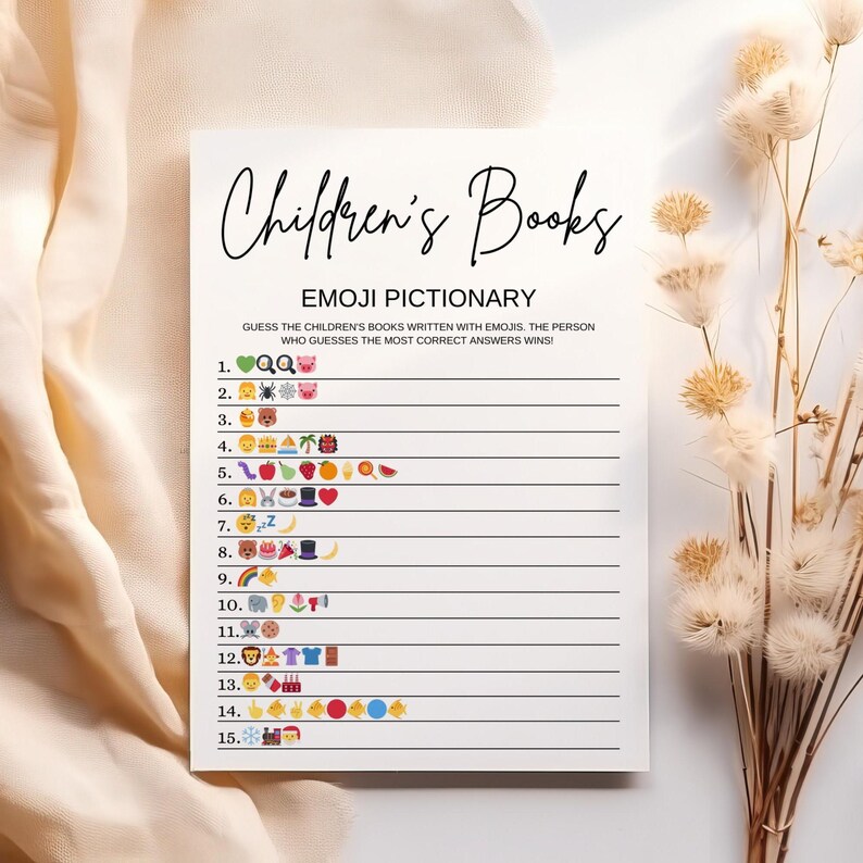 Minimalist Children's Book Emoji Pictionary Game Minimalist Baby Shower ...