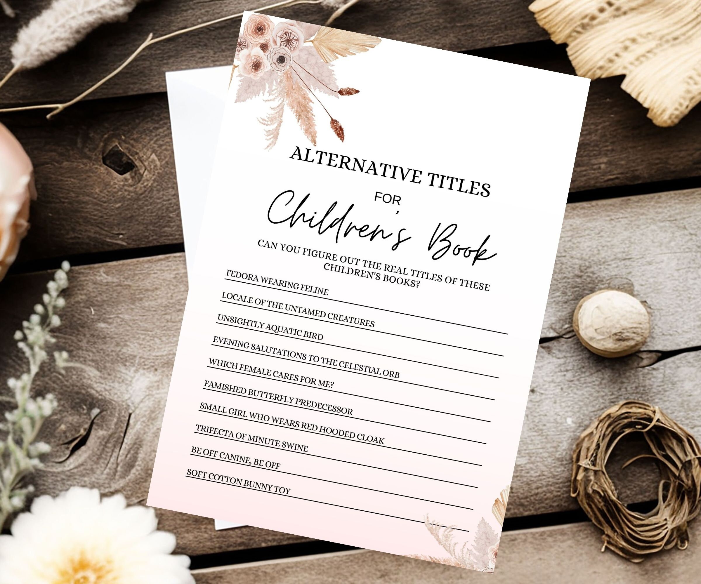 Pampas Alternative Titles for Children's Book Game Pampas Baby Shower ...