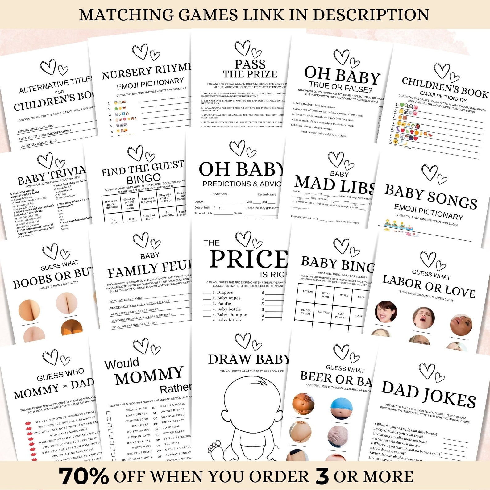 Baby Shower Game Bundle Funny Baby Shower Game Minimalist Shower Game ...