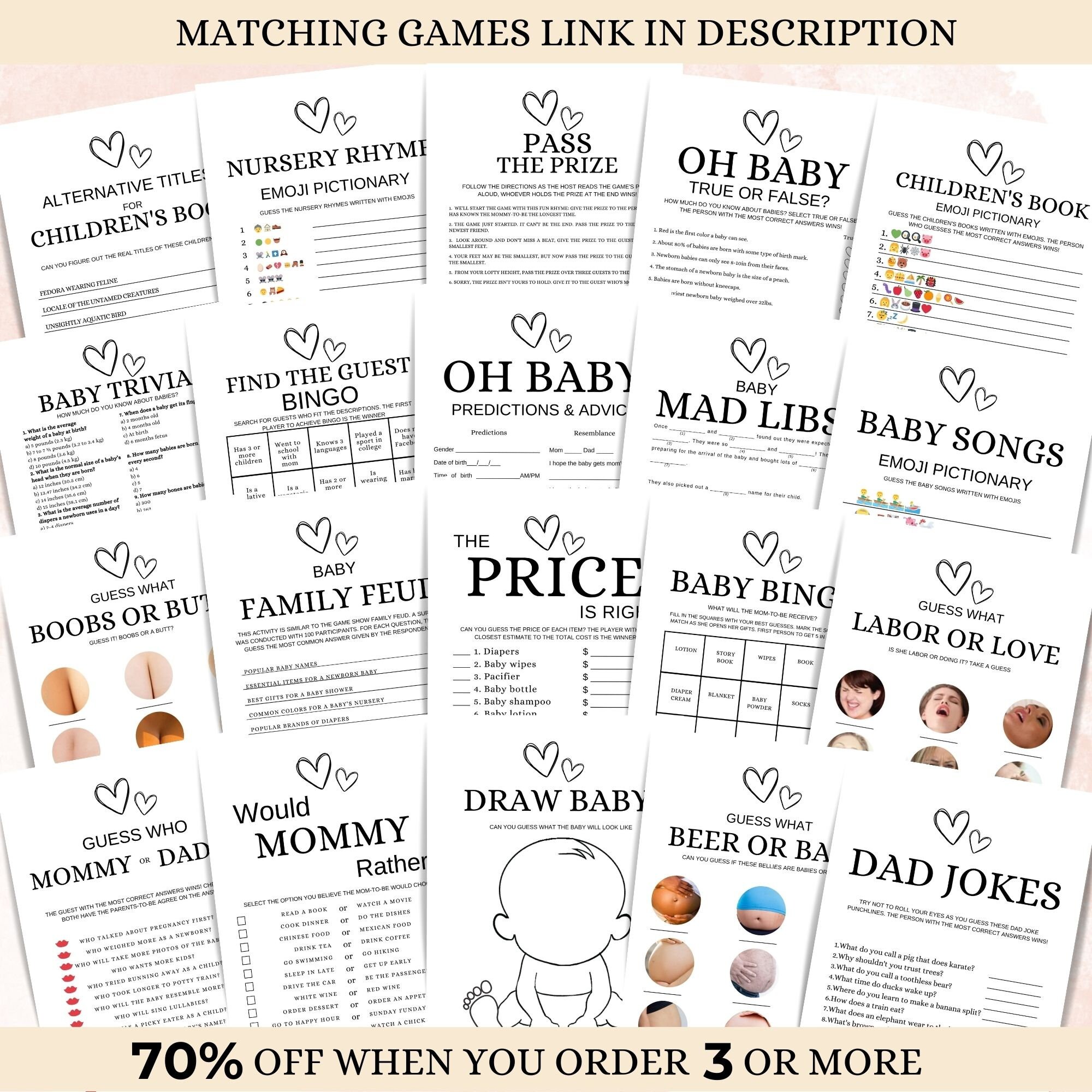 Baby Shower Game Bundle Funny Baby Shower Game Minimalist Shower Game ...