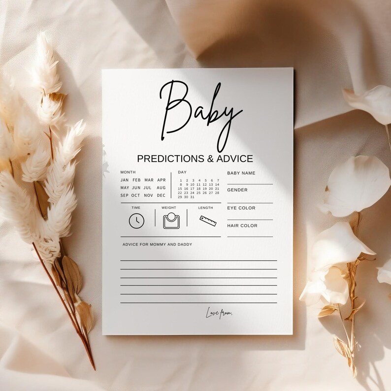 Minimalist Baby Predictions Card Baby Shower Game Advice and Wishes for ...