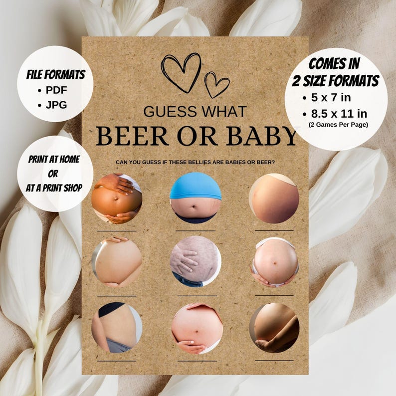 Funny Baby Shower Game: Baby Bump or Beer - Printable (PDF & JPG ...
