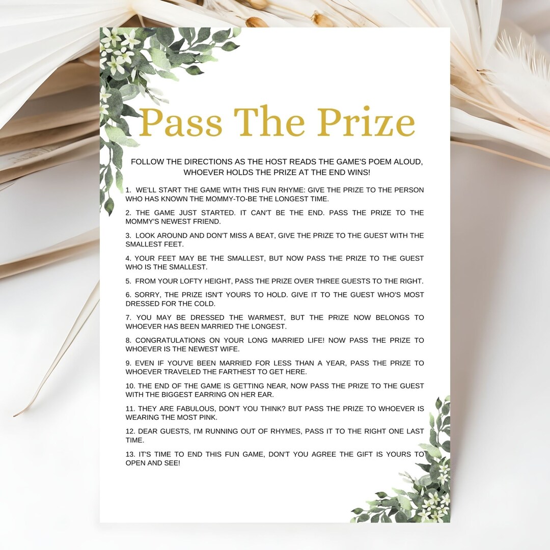 Greenery Baby Shower Game Greenery Gold Poem Rhyme Game Pass the Prize ...