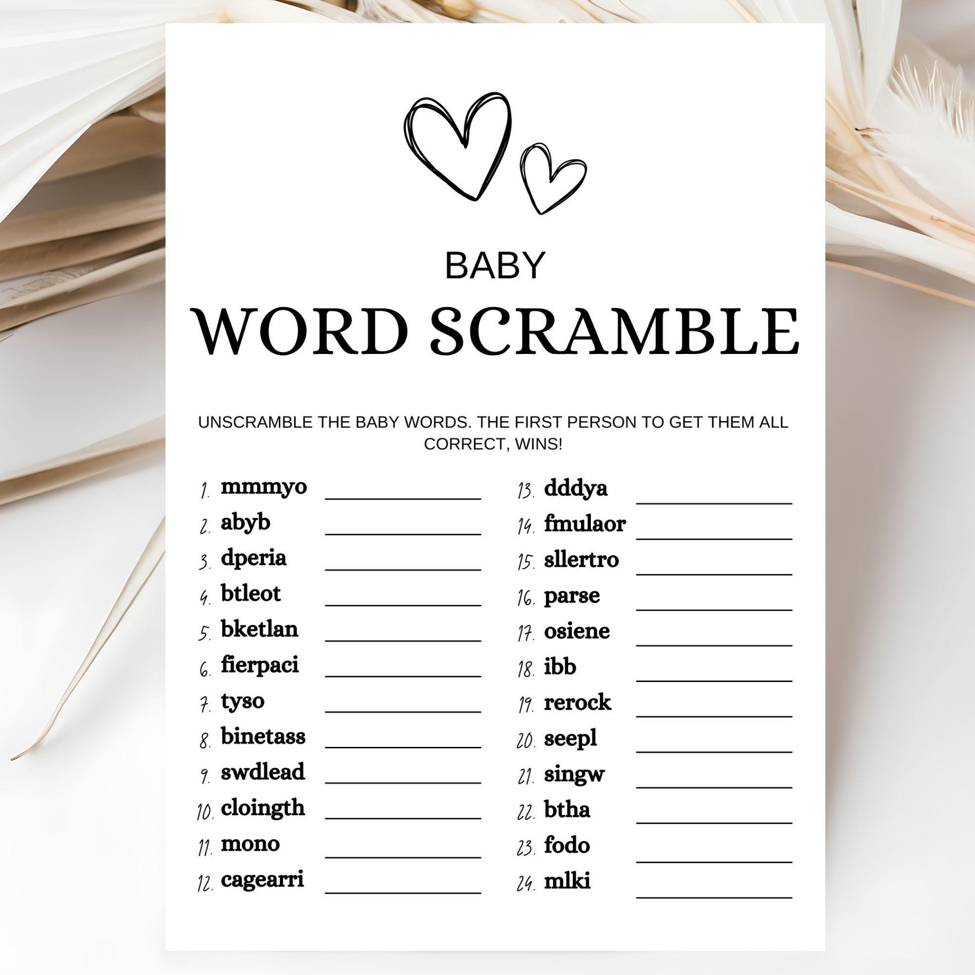 Minimalist Baby Word Scramble Game, Baby Shower Game, Baby Word Jumble ...