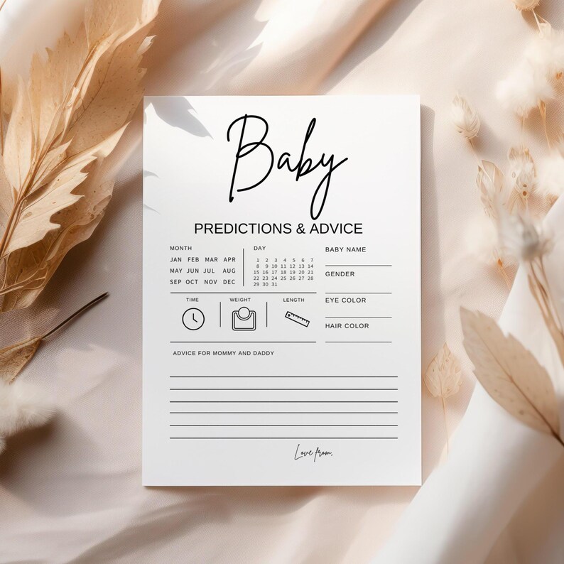 Minimalist Baby Predictions Card Baby Shower Game Advice and Wishes for ...