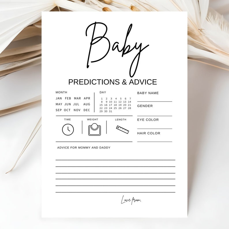 Minimalist Baby Predictions Card Baby Shower Game Advice and Wishes for ...