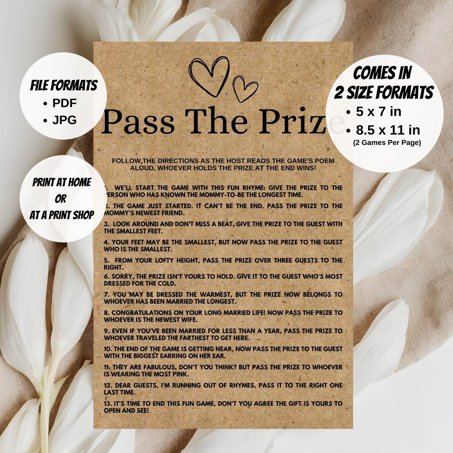 Rustic Baby Shower Game Pass the Prize Rhyme Game Rustic Poem Rhyme ...