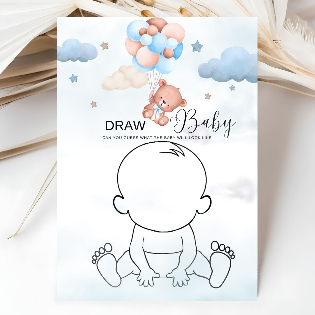 Draw the Baby Shower Game Bearly Wait Draw Baby Game Template Brown ...