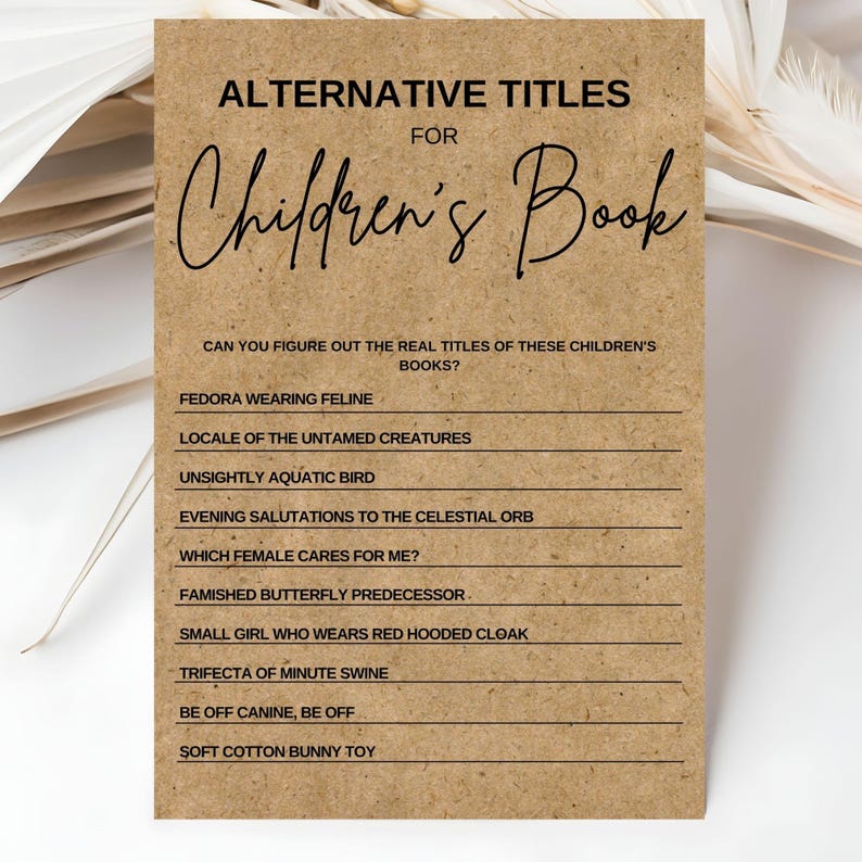 Kraft Alternative Titles for Children's Book Game Rustic Baby Shower ...