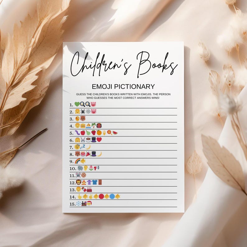 Children's Book Emoji Pictionary Game: Baby Shower Quiz (PDF & JPG) - Etsy