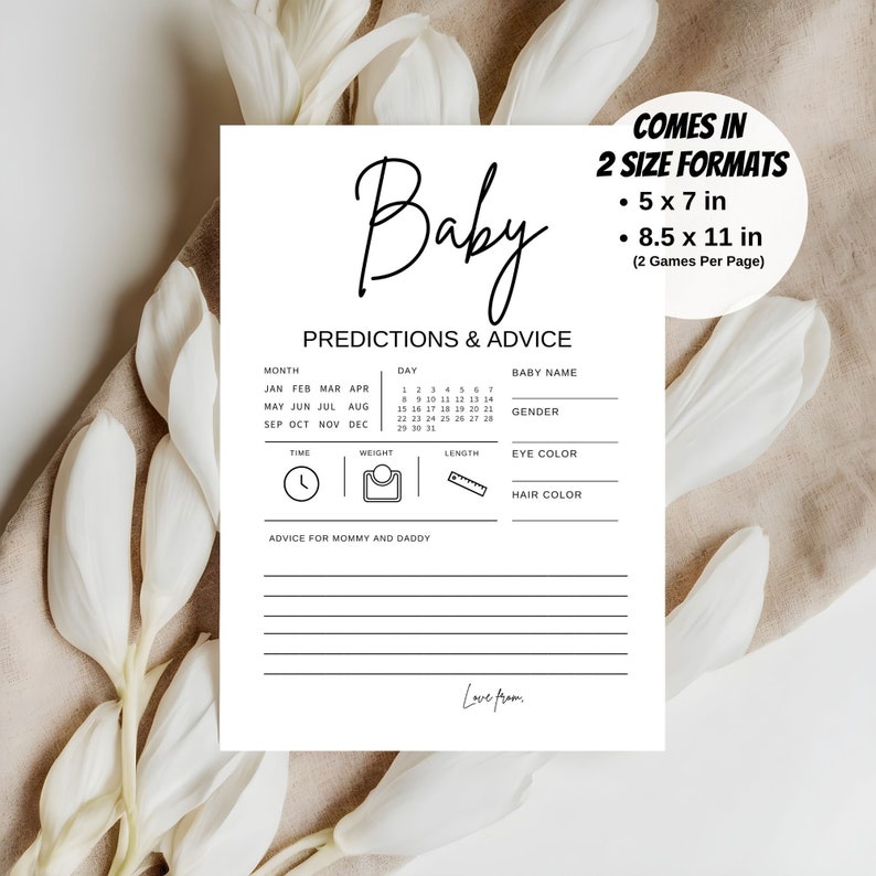 Minimalist Baby Predictions Card Baby Shower Game Advice and Wishes for ...