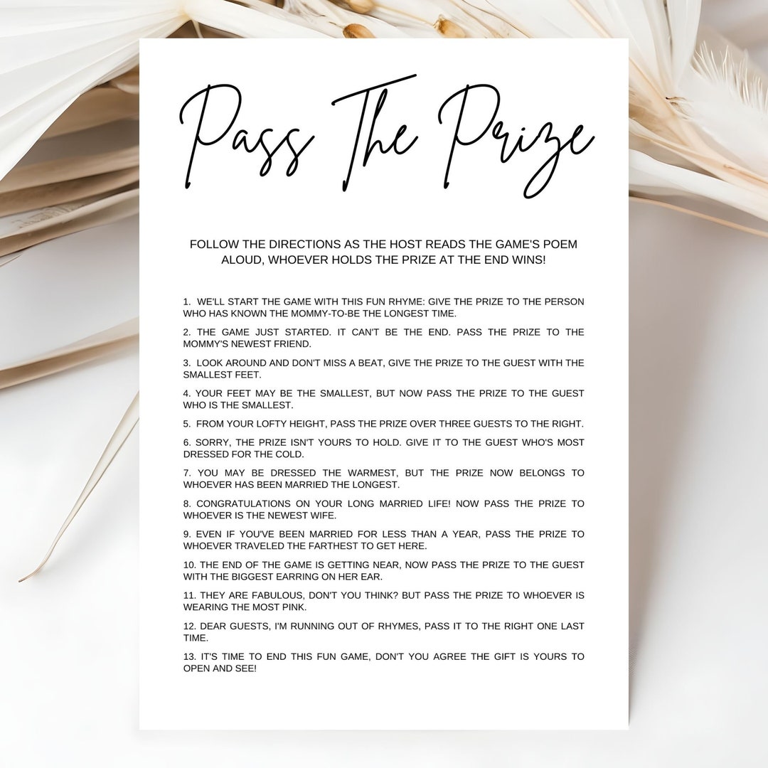Minimalist Baby Shower Game Pass the Prize Rhyme Game Pass the Prize ...