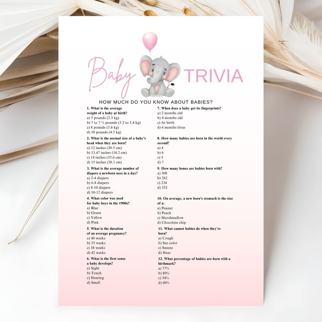 Elephant Baby Shower Trivia Game Trivia Template Trivia Questions ...