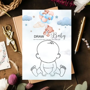 Draw the Baby Shower Game Bearly Wait Draw Baby Game Template Brown ...