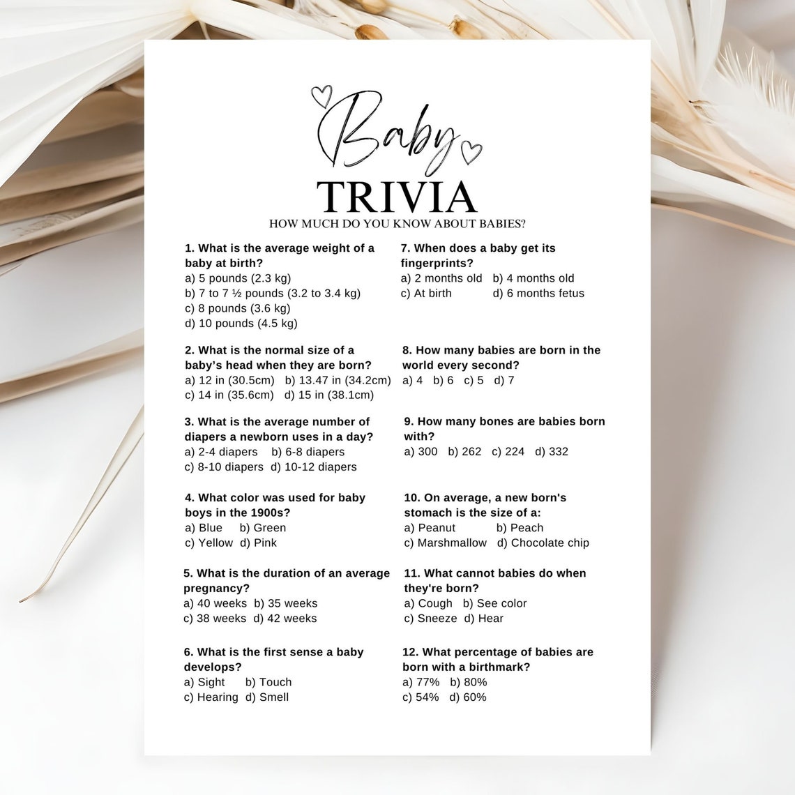 Minimalist Baby Shower Trivia Game Trivia Facts Trivia Questions Gender ...