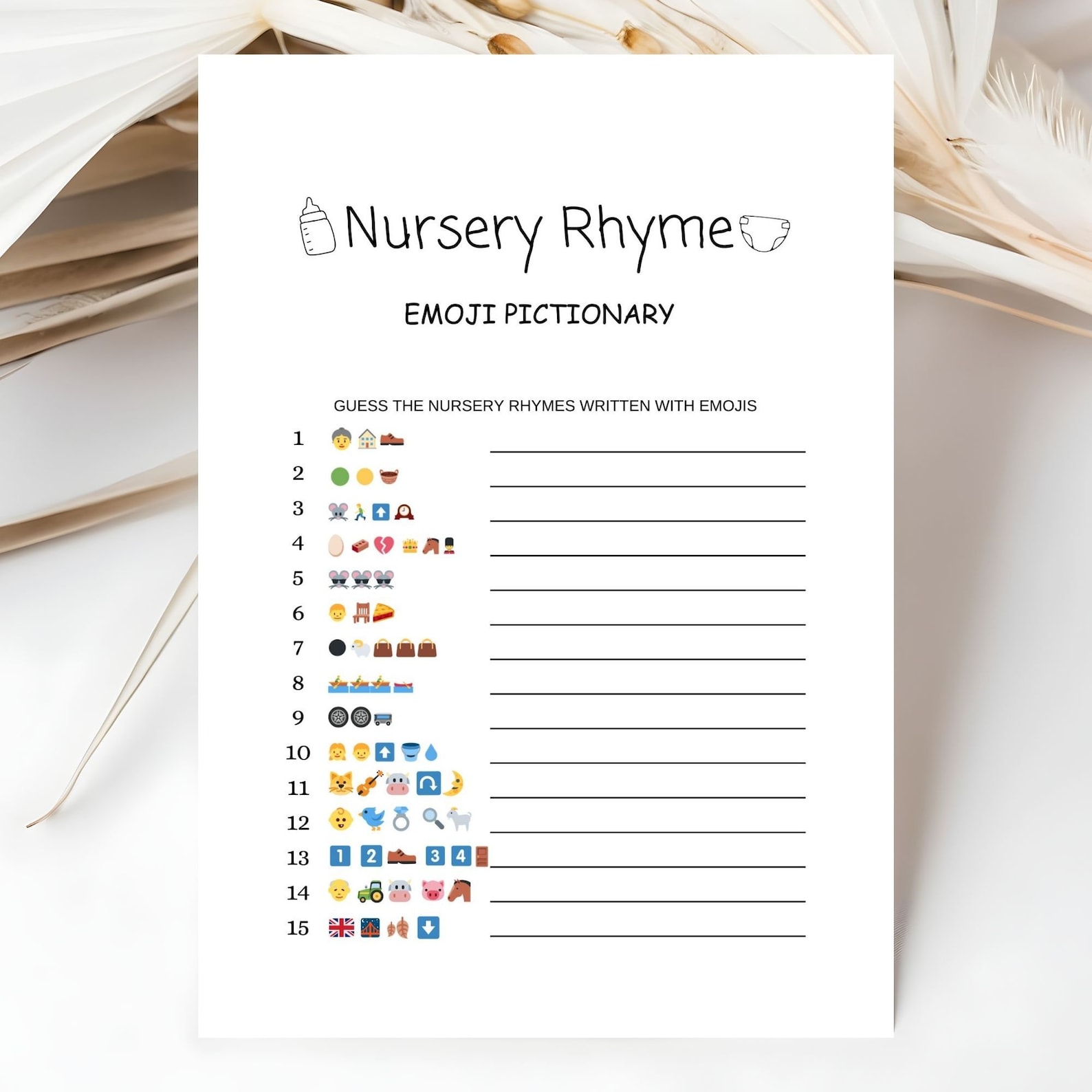 Nursery Rhyme Quiz Nursery Rhymes Emoji Game Baby Shower Emoji ...