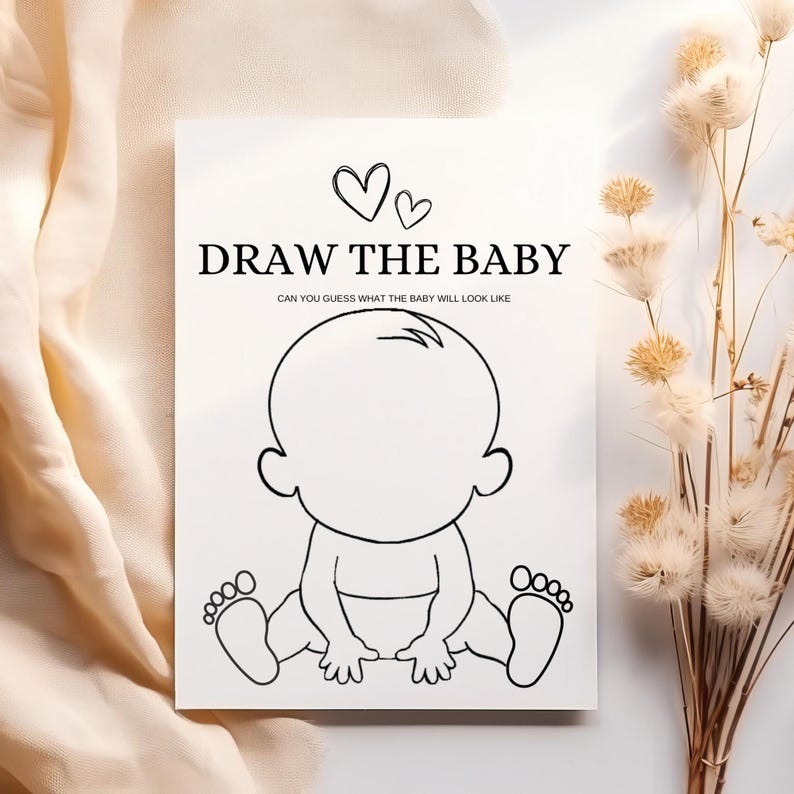 Draw the Baby Minimalist Baby Shower Game Draw Baby Game Baby Shower ...