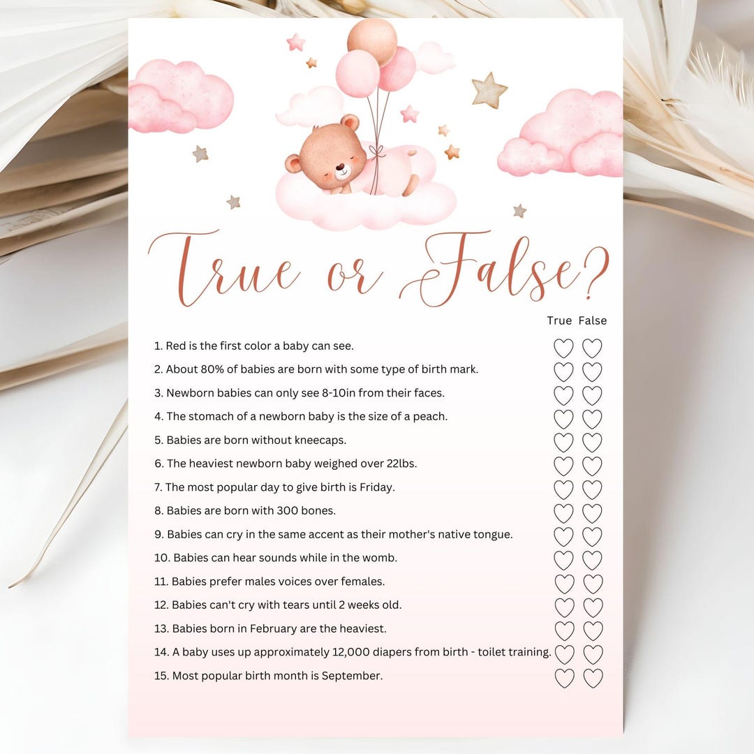 Brown Bear True or False Cards Baby Shower Game Baby True False Game ...