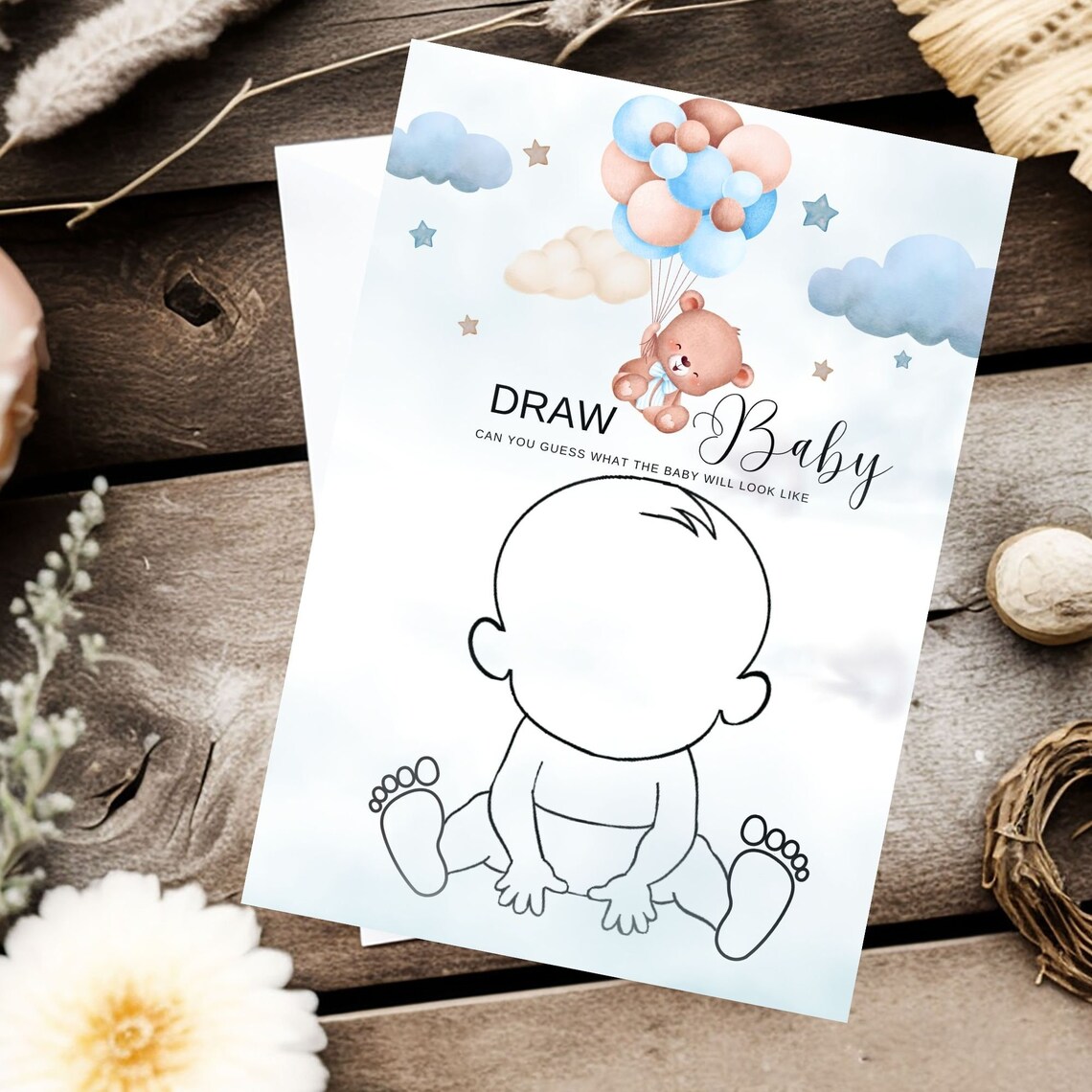 Draw the Baby Shower Game Bearly Wait Draw Baby Game Template Brown ...