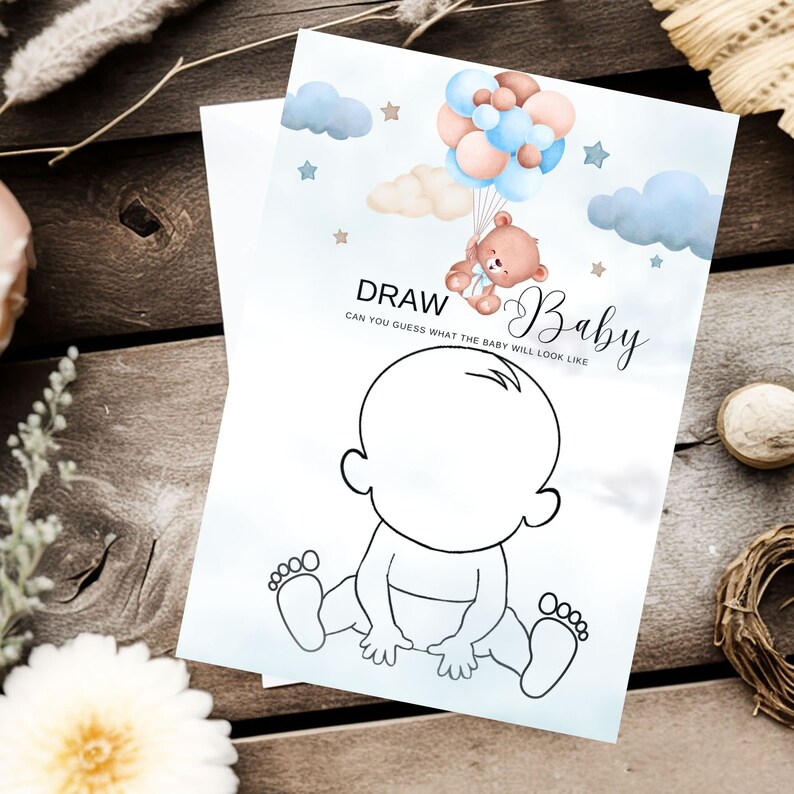 Draw the Baby Shower Game Bearly Wait Draw Baby Game Template Brown ...