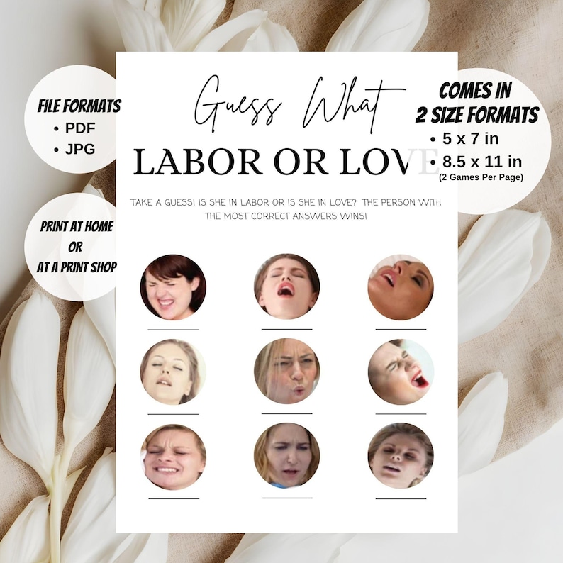 Labor or Love Funny Baby Shower Game Minimalist Funny Baby Shower ...