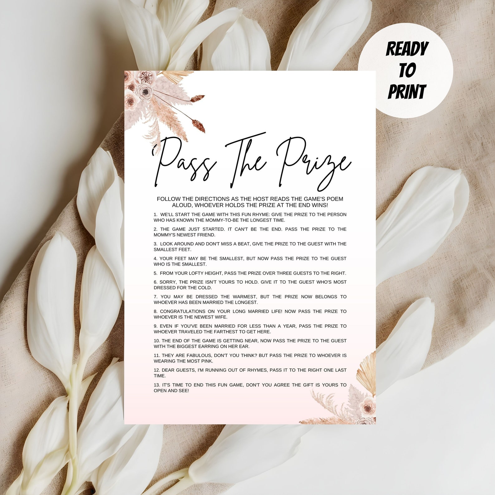 Pampas Baby Shower Game Pampas Pass the Prize Rhyme Game Poem Rhyme ...