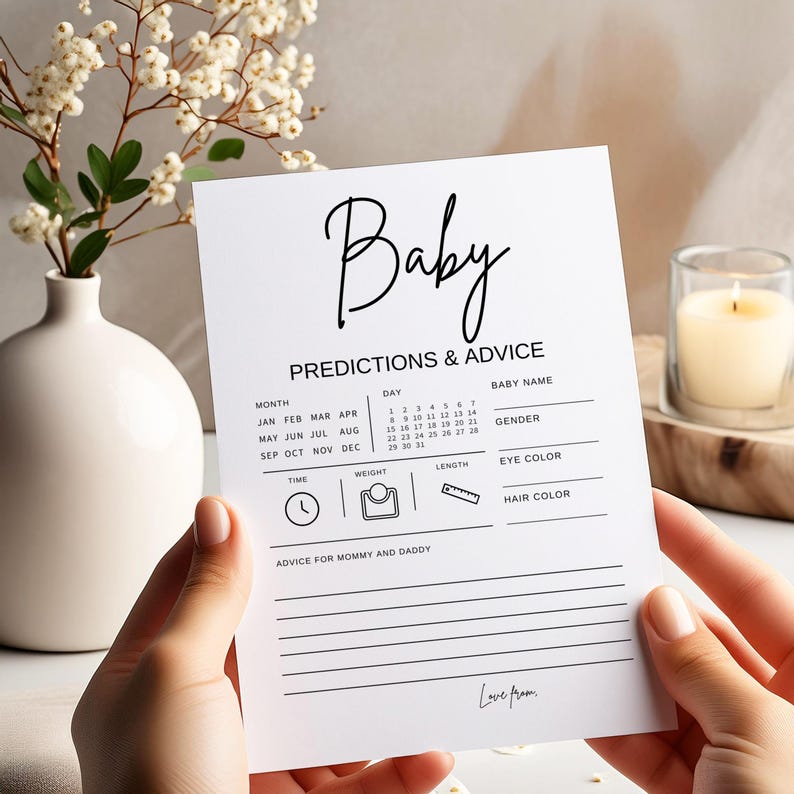 Minimalist Baby Predictions Card Baby Shower Game Advice and Wishes for ...