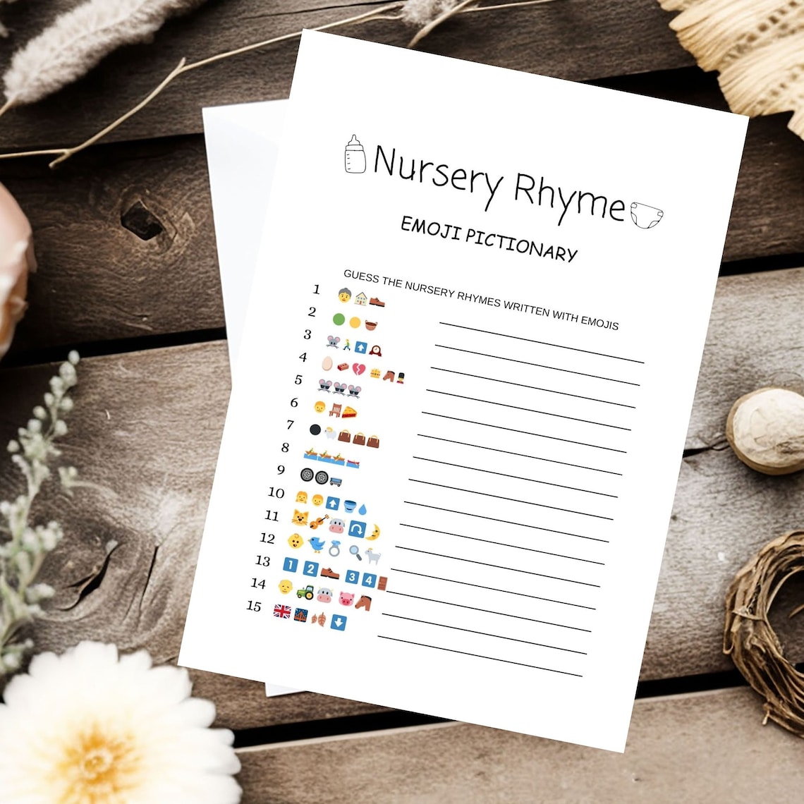 Nursery Rhyme Quiz Nursery Rhymes Emoji Game Baby Shower Emoji ...