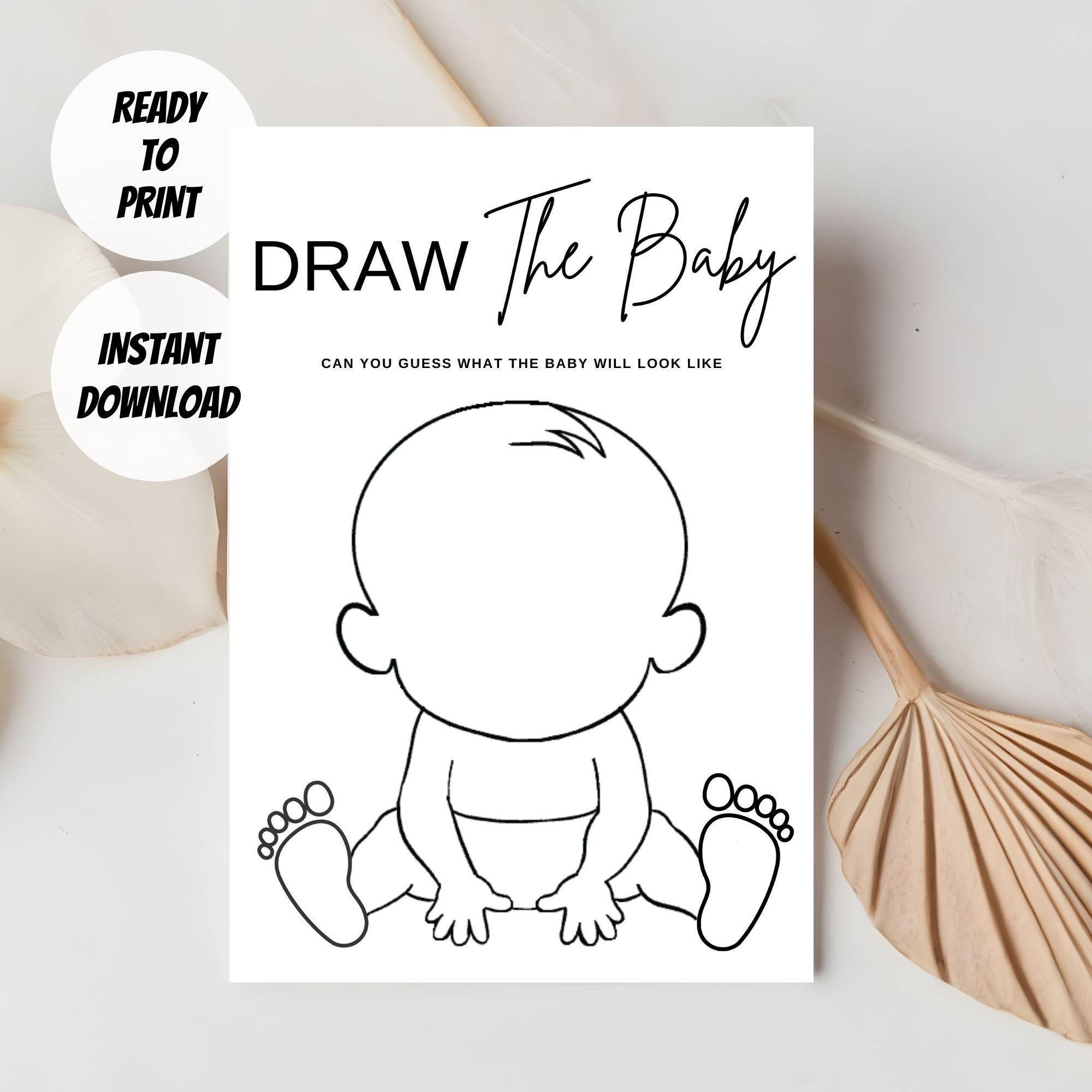 Draw the Baby Game Minimalist Baby Shower Game Draw Baby Face Game ...