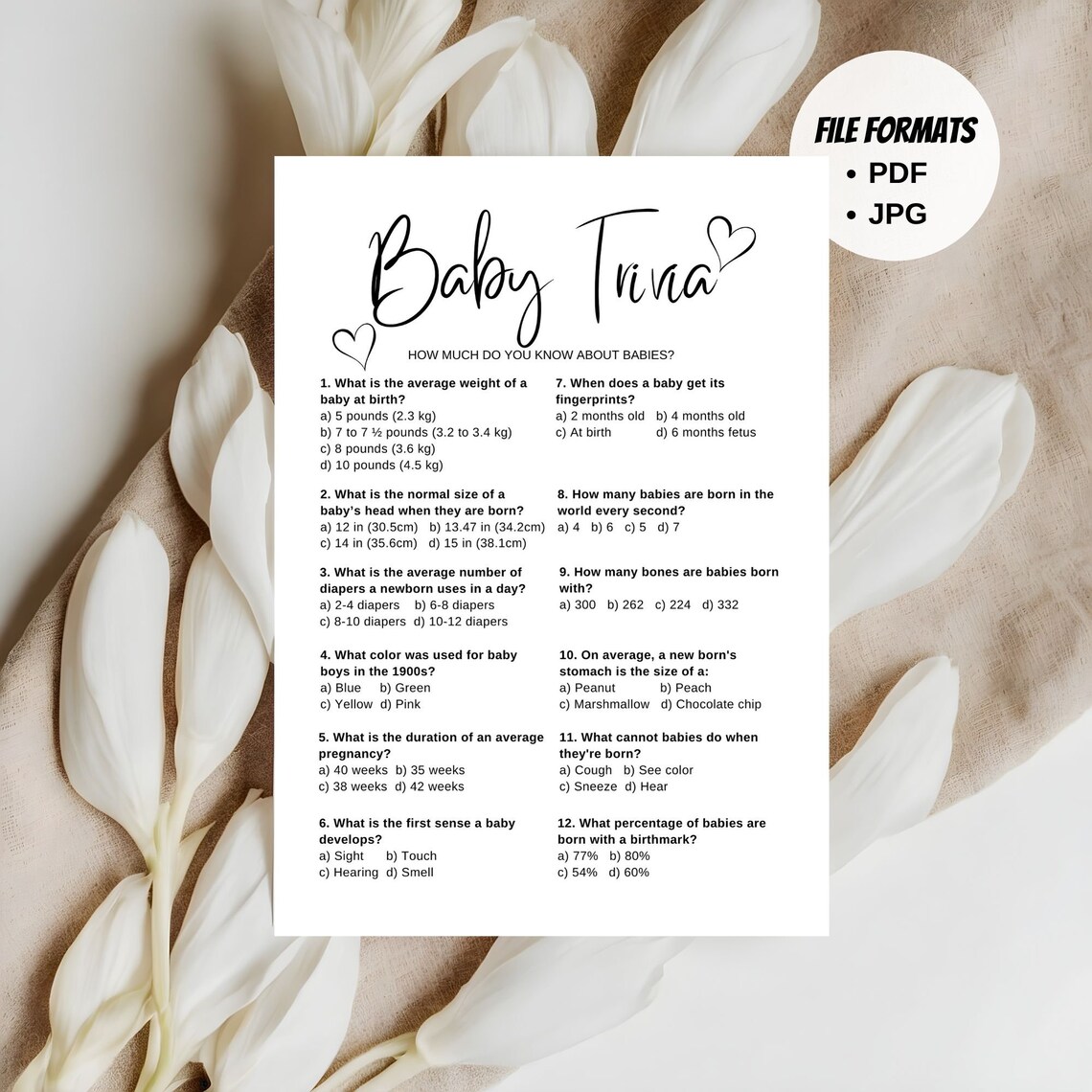 Trivia Game Trivia Facts Minimalist Baby Shower Game Trivia Questions ...