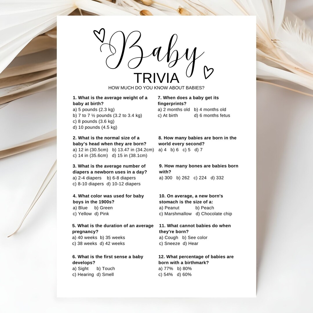 Minimalist Baby Shower Trivia Game: Printable Baby Facts (digital ...