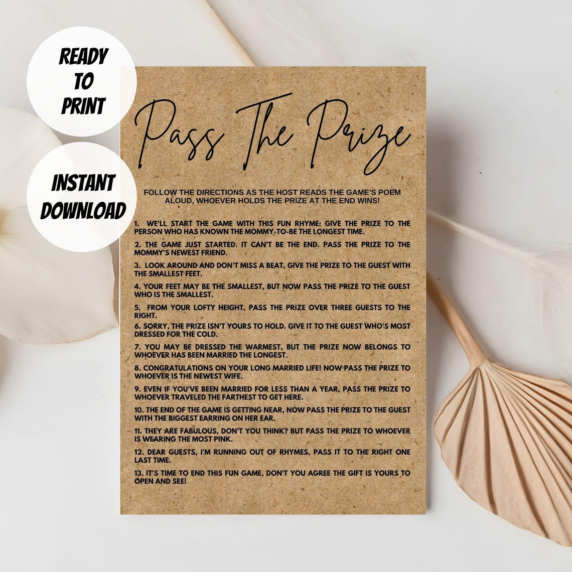 Rustic Baby Shower Game Pass the Prize Baby Rhyme Game Poem Rhyme Game ...