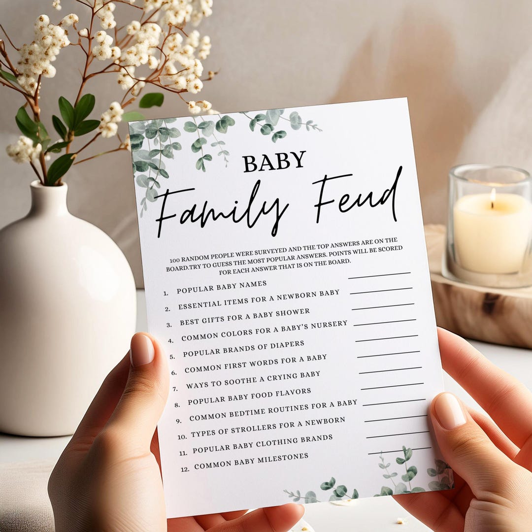 Baby Feud Game, Eucalyptus Baby Shower Game, Gender Neutral, Family ...