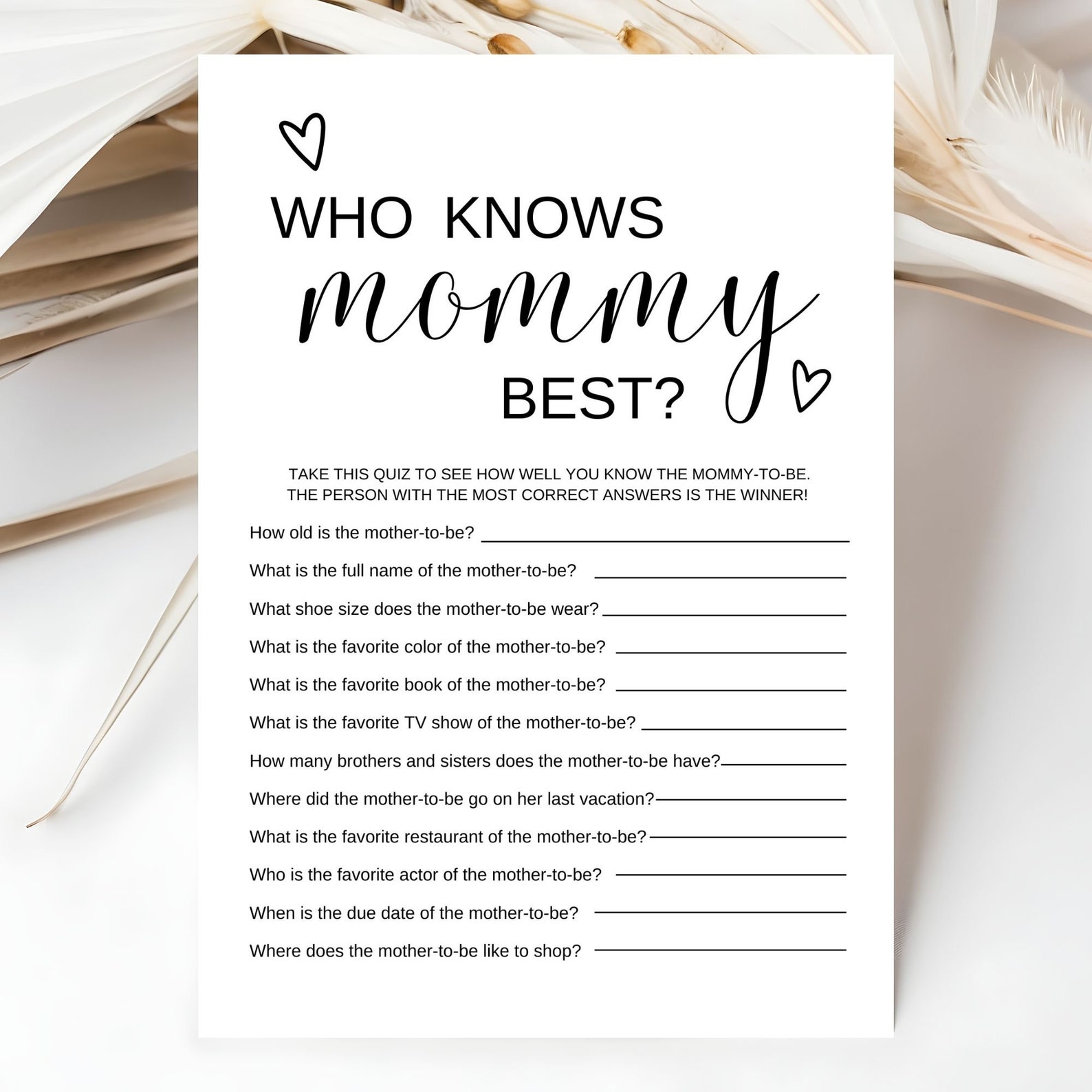 Who Knows Mommy Best Minimalist Baby Shower Game How Well Do You Know ...