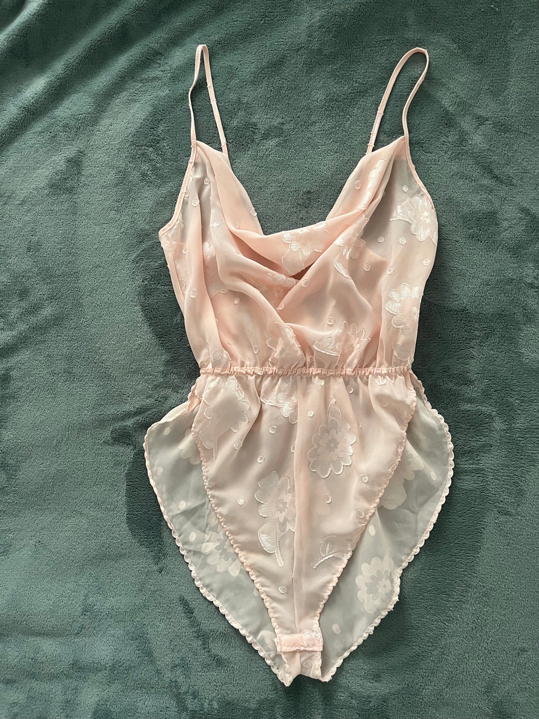 Vintage 1980s Fredericks of Hollywood Chiffon Teddy, Pretty Peach ...