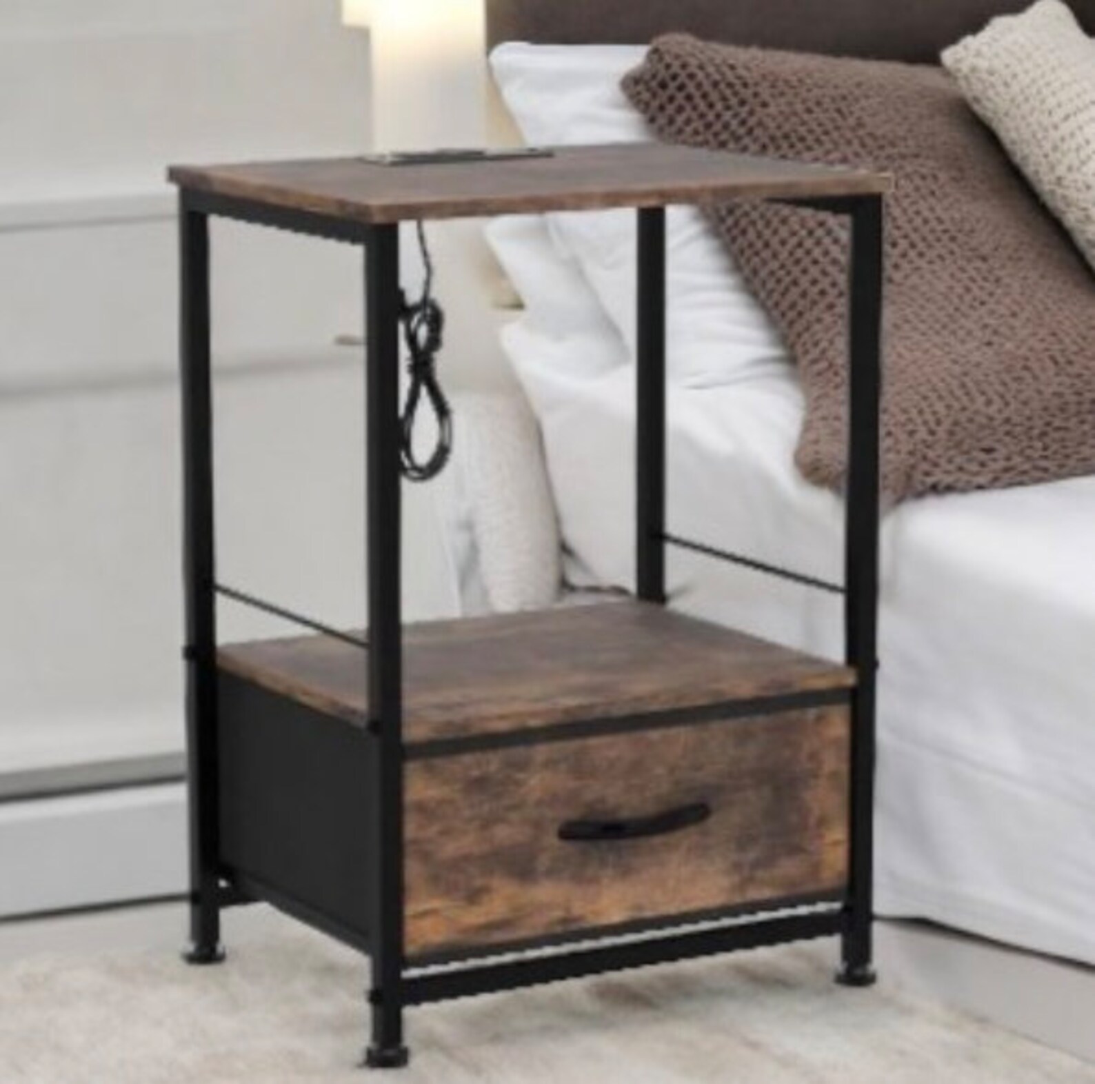 Rustic Industrial Nightstand With Charging Station - Etsy