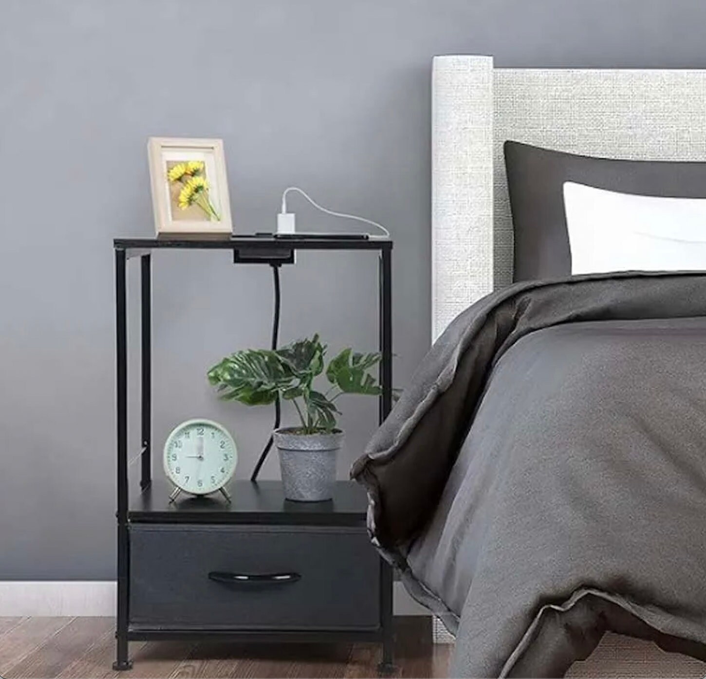 Rustic Industrial Nightstand With Charging Station - Etsy