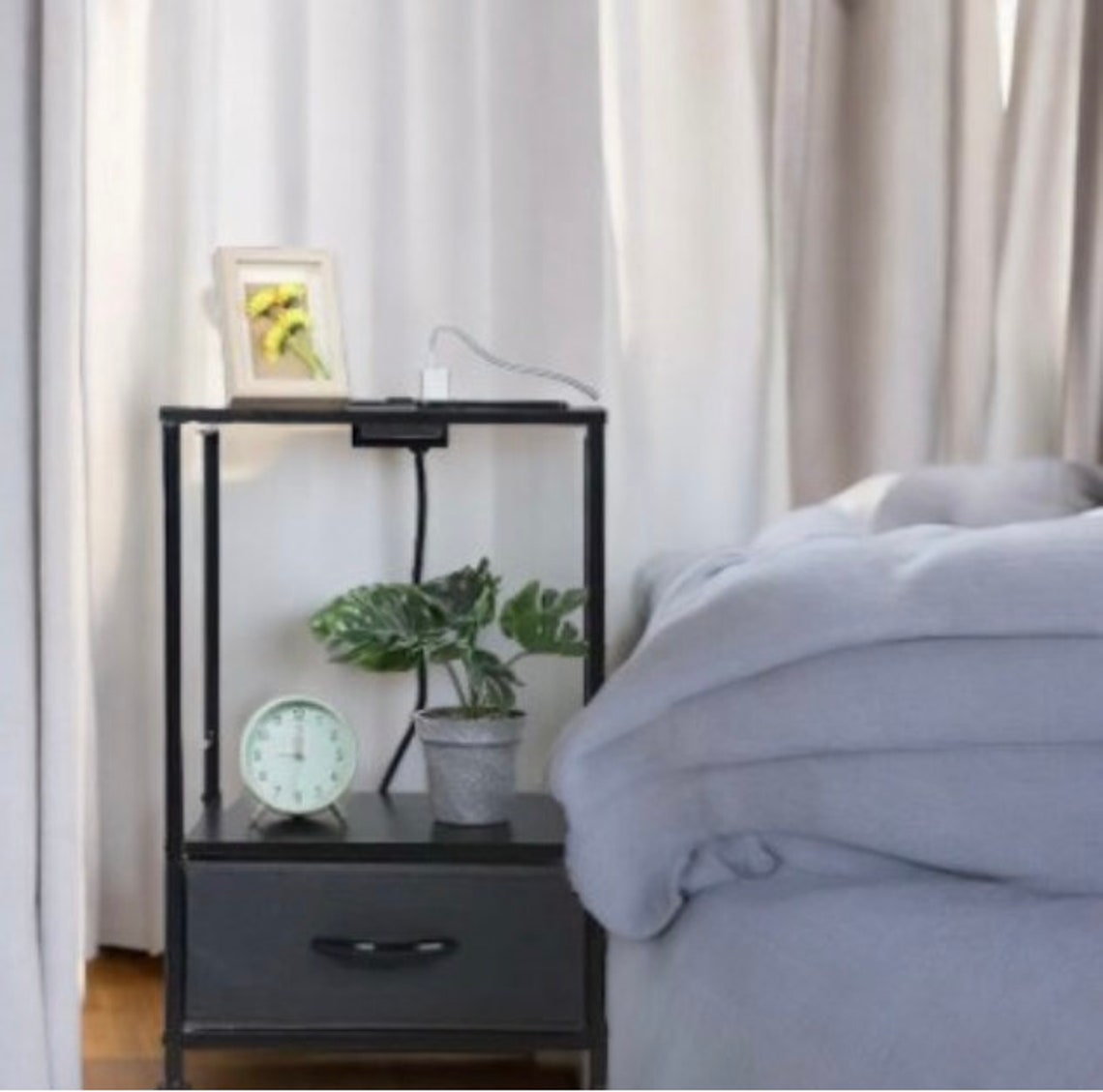 Rustic Industrial Nightstand With Charging Station - Etsy