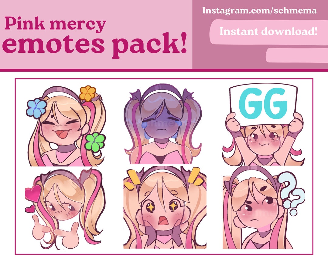 Pink Mercy Emote Pack! ||streamer|| Twitch, Discord, Youtube || Cute ...