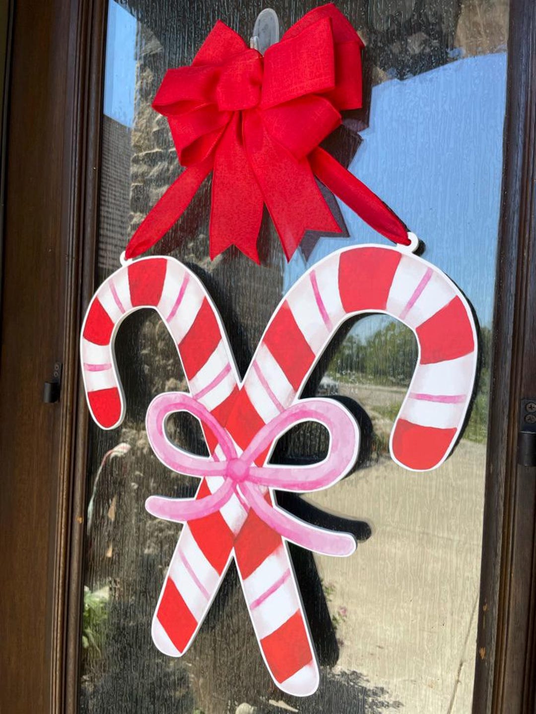 Pink Bow Candy Cane Door Sign/hanger - Etsy