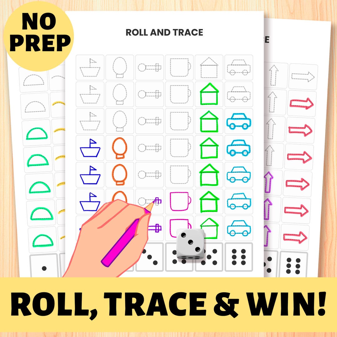 Roll and Trace Race Game Printable Kids Fine Motor Activity Handwriting ...