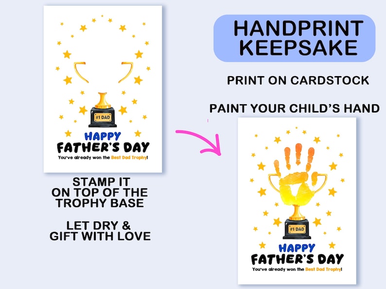 Father's Day Handprint Craft: #1 Dad Trophy Keepsake (PDF/PNG/JPG ...