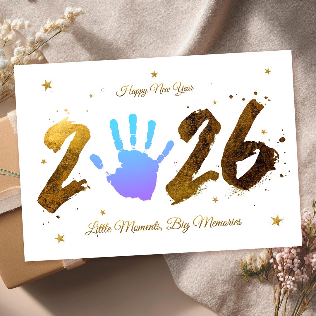 2026 New Year Handprint Craft Kids Printable Keepsake Art Handprint ...