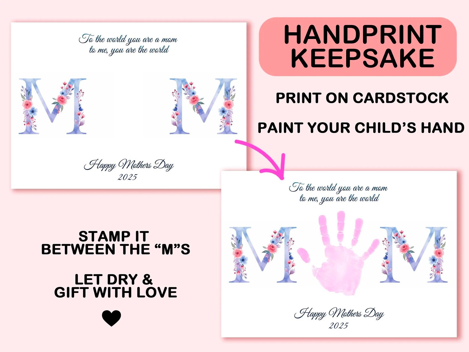 Mother’s Day Handprint Keepsake Craft Printable Gift for Mom Floral MOM ...
