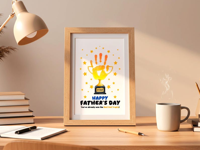 Father's Day Handprint Craft: #1 Dad Trophy Keepsake (PDF/PNG/JPG ...