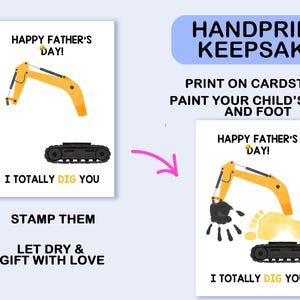 Father's Day Handprint Footprint Craft Excavator Printable Dad Gift I ...