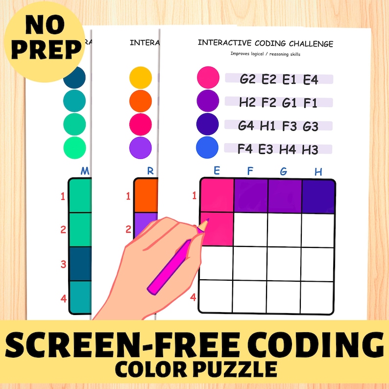 Screen Free Coding Color Puzzle Printable Kids Logic Grid Worksheet ...