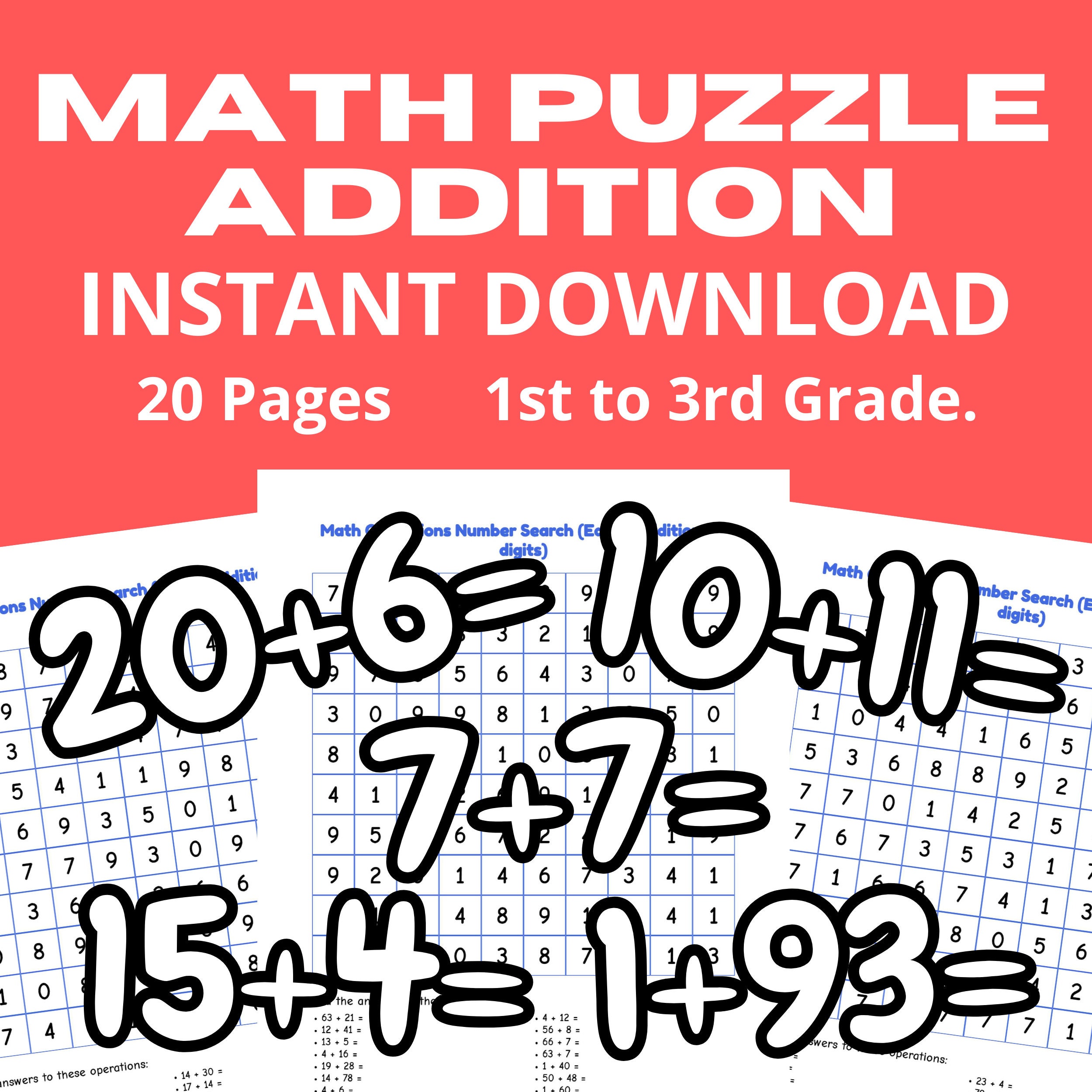 Printable Math Operations Number Search Puzzles for Kids Fun Addition ...