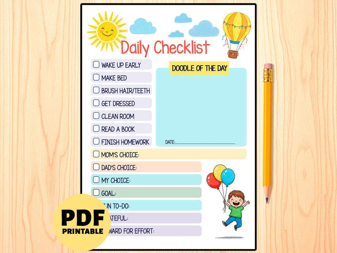 Kids Daily Checklist Printable Chore Chart Routine Planner ...