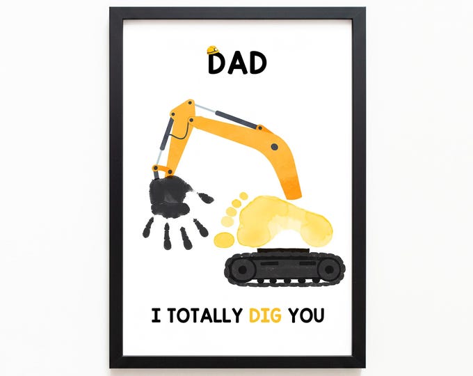 Excavator Handprint Footprint Art: Father's Day Keepsake (PNG Download ...